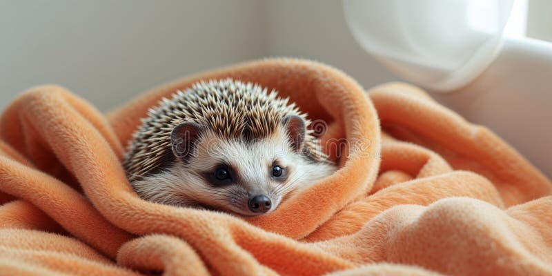 Cute Hedgehog in an Orange Cuddly Blanket Stock Photo - Image of orange ...