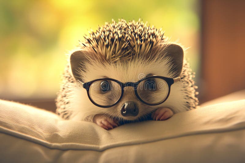 Cute Hedgehog with Round Glasses Sitting on Sofa Stock Image - Image of ...