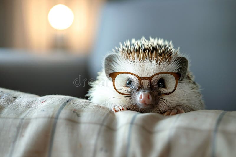 Cute Hedgehog with Round Glasses Sitting on Sofa Stock Photo - Image of ...