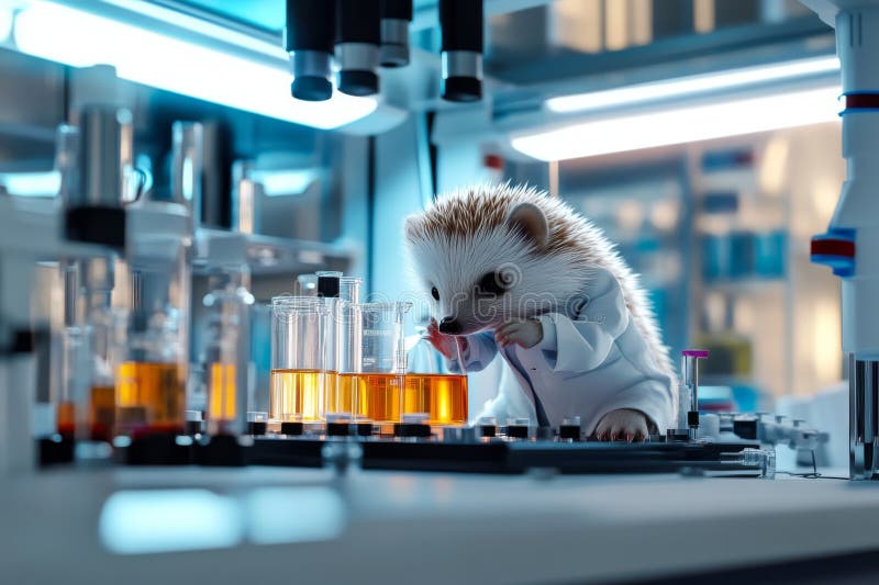 Hedgehog Scientist in Lab stock illustration. Illustration of work ...