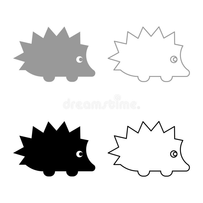 Cute Hedgehog Set Icon Grey Black Color Vector Illustration Image Solid ...