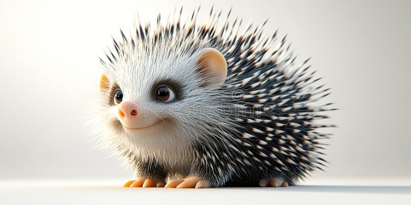 Cute Hedgehog with Soft Spines and Adorable Expression Poses on a Plain ...