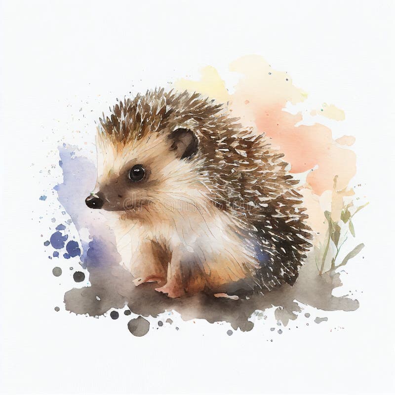 Cute Hedgehog Watercolor Drawing Generative AI Stock Vector ...