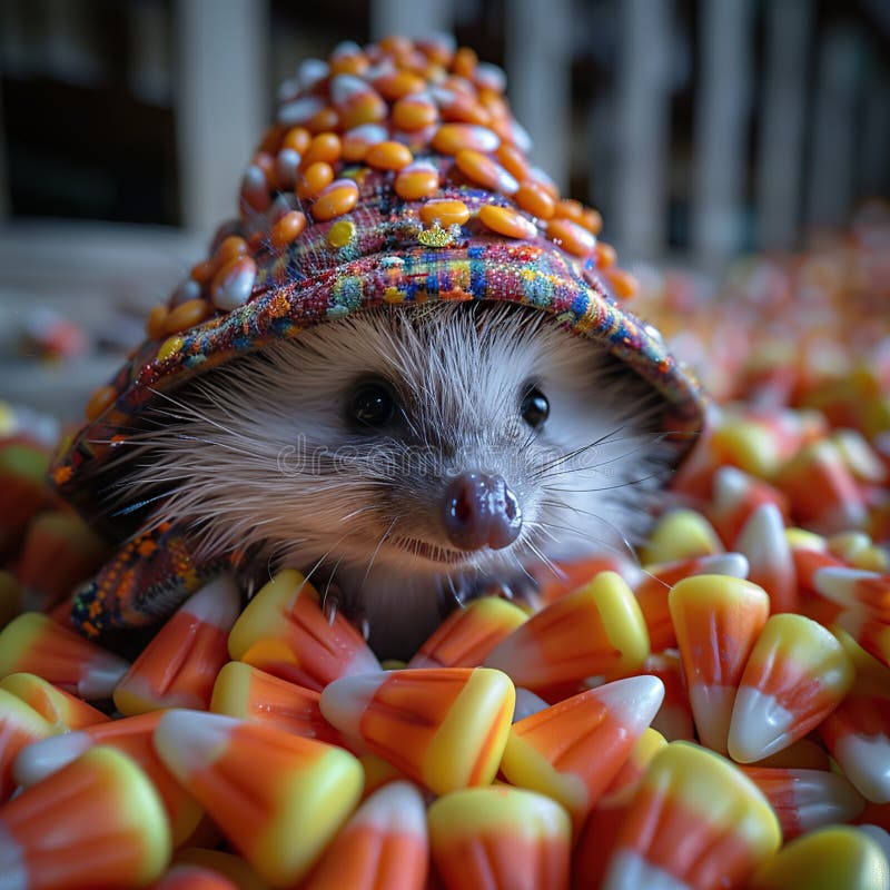 Hedgehog in a Candy Corn Hat Stock Illustration - Illustration of white ...