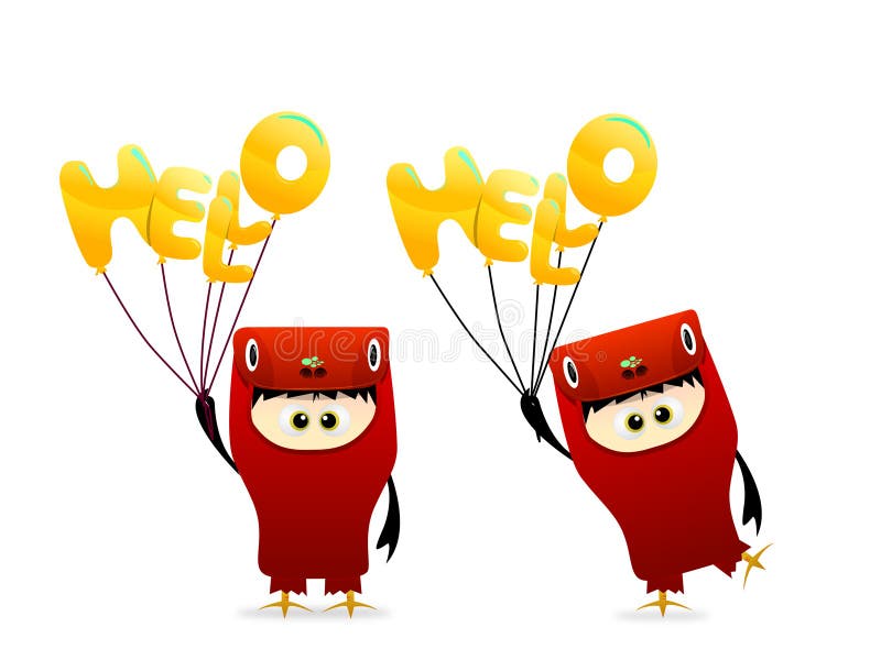 Cute Hello Character with Balloon Vector Stock Illustration ...