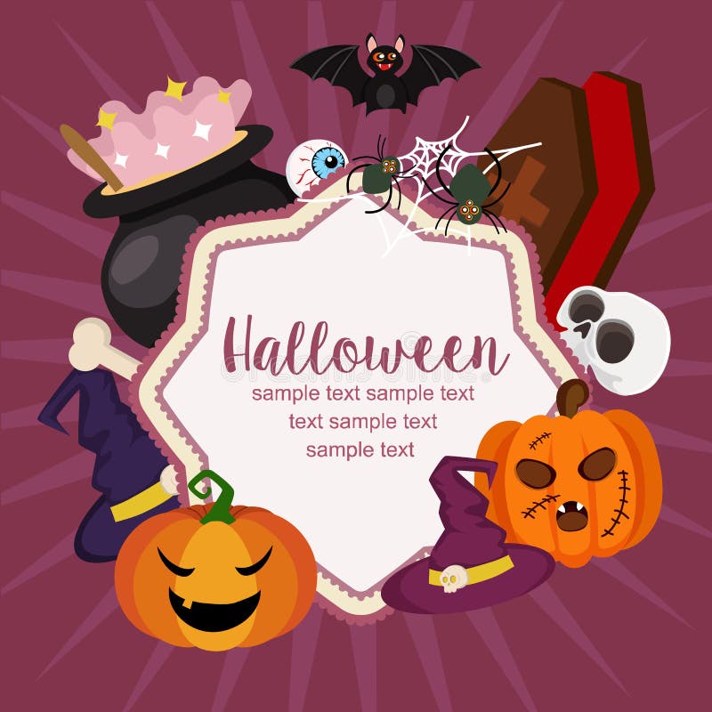 Hello Halloween Card Magic Pot Flat Style Stock Vector - Illustration ...