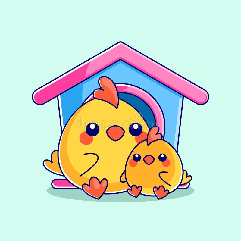 Cute Hen with Chick Cartoon Stock Vector - Illustration of brand ...