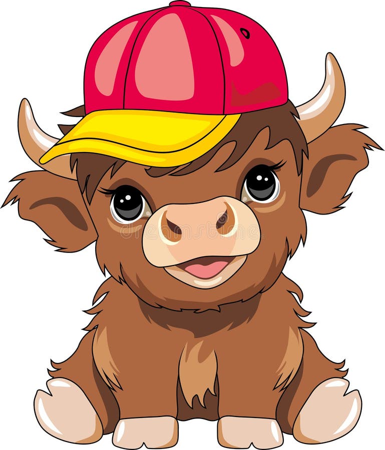 Cute Highland Calf Wearing a Baseball Cap Stock Vector - Illustration ...