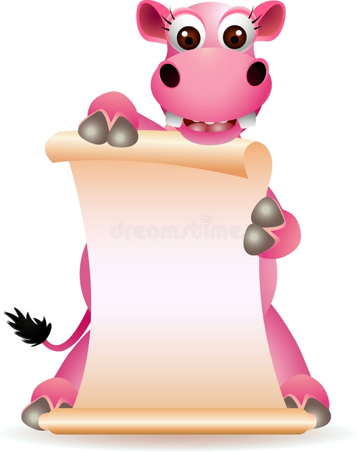 Cute Hippo Cartoon with Blank Sign Stock Illustration - Illustration of ...