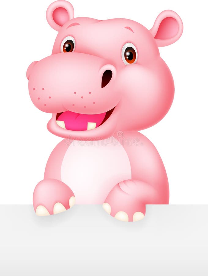 Cute Hippo Cartoon Holding Blank Sign Stock Vector - Illustration of ...
