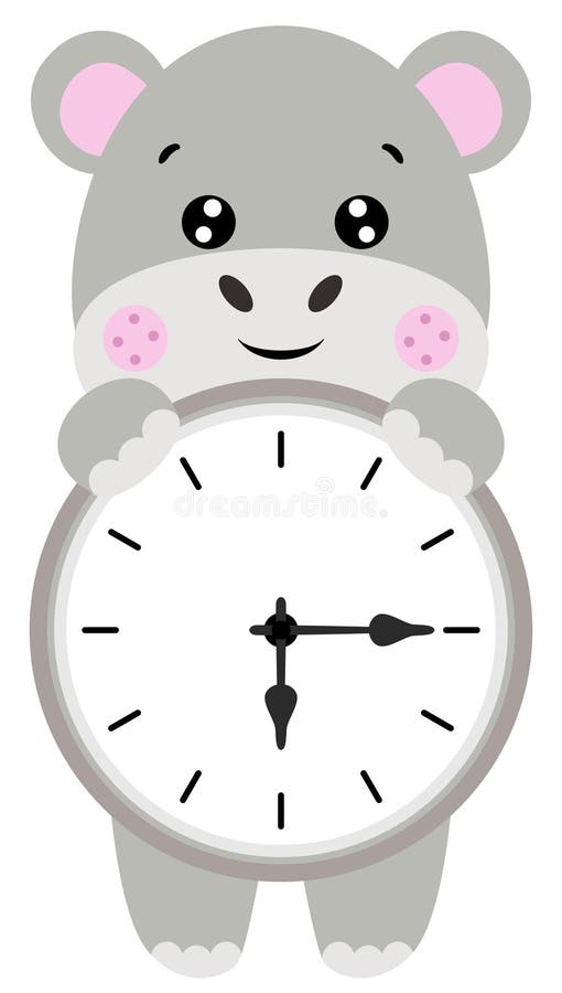 Cute Hippo with Clock Inside.cdr Stock Vector - Illustration of couple ...