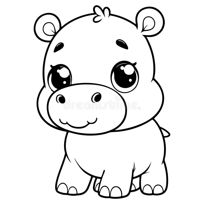 Cute Hippo Coloring Pages for Kids Stock Vector - Illustration of ...