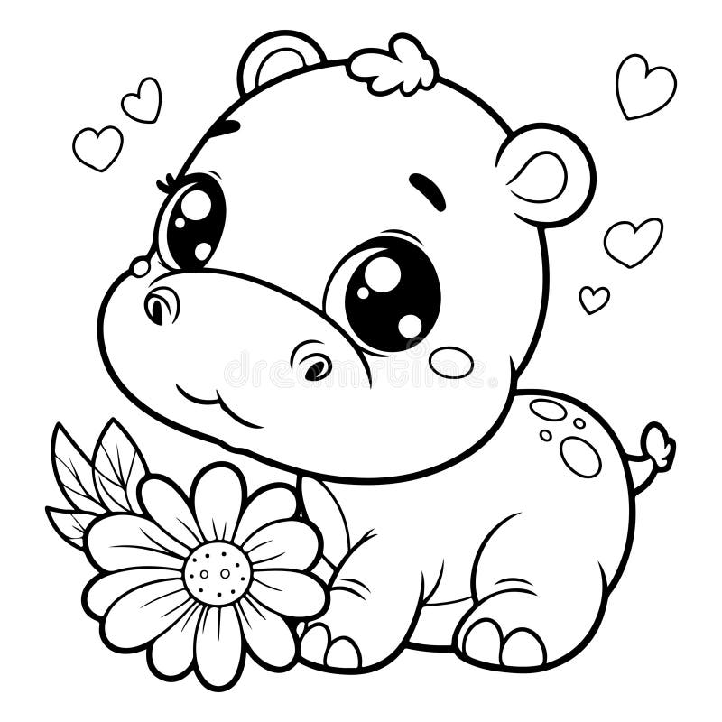 Cute Hippo Coloring Pages for Kids Stock Vector - Illustration of happy ...