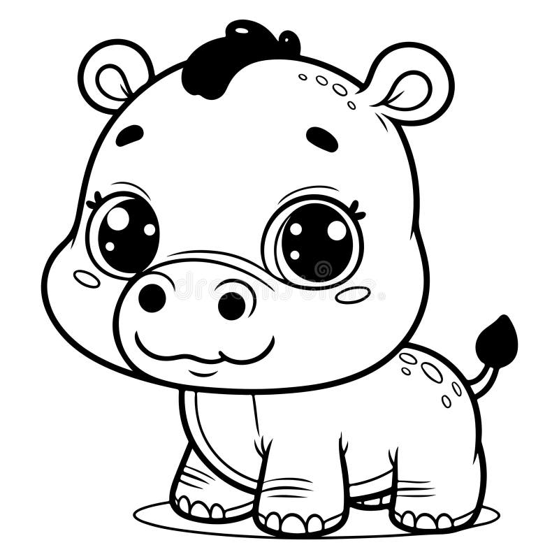 Cute Hippo Coloring Pages for Kids Stock Vector - Illustration of cute ...