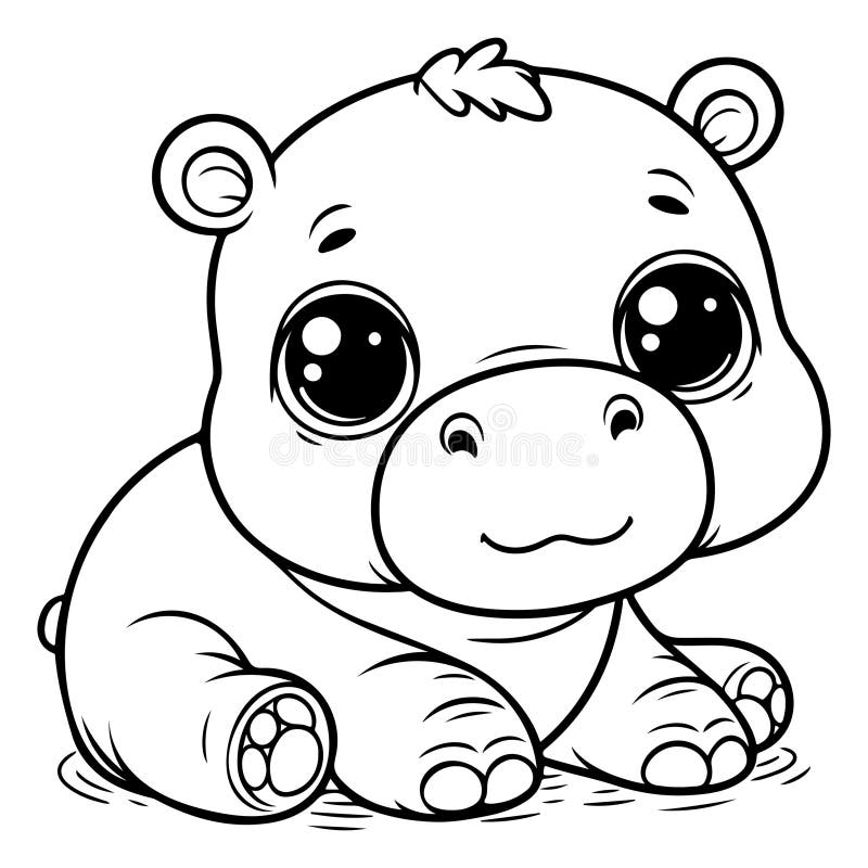Cute Hippo Coloring Pages for Kids Stock Vector - Illustration of ...