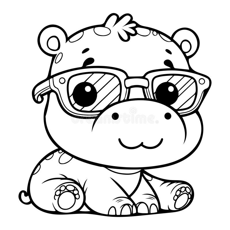 Cute Hippo Coloring Pages for Kids Stock Vector - Illustration of ...