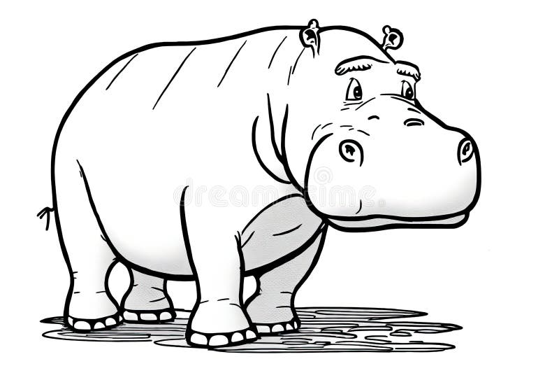Cute Hippo Drawing, Line Art Illustration Stock Illustration ...