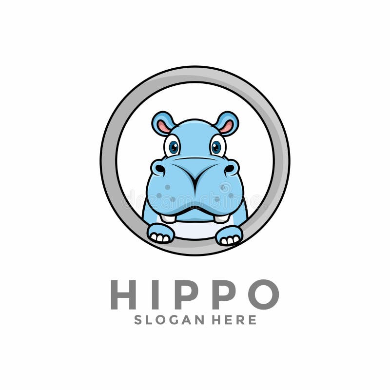 Cute Hippo Logo Vector Icon, Hippo Cartoon on Circle Shape Logo Vector ...