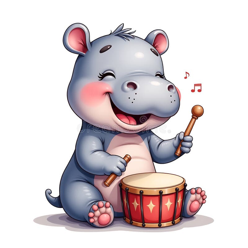 Cute Hippo Playing Drums stock illustration. Illustration of drum ...
