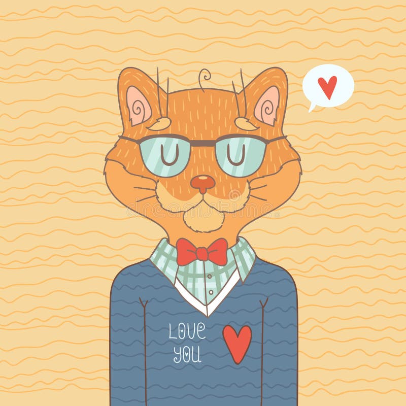 Cute Hipster Rockabilly Cat Stock Vector - Illustration of design ...