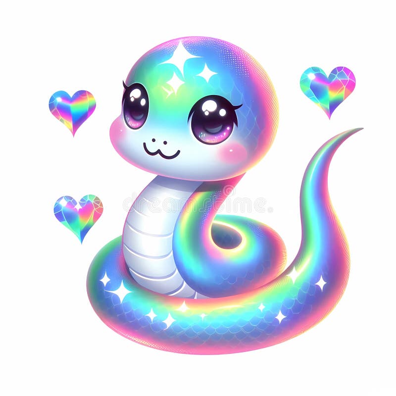 Cute Holographic Snake on White Background. AI Generated. Stock ...
