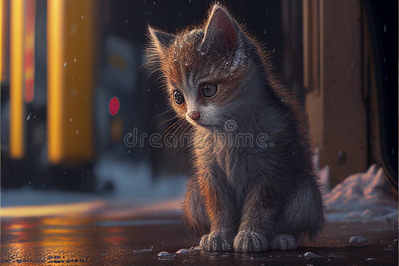 Cute Homeless Cat Gets Wet in the Rain Outside. AI Generated Stock ...