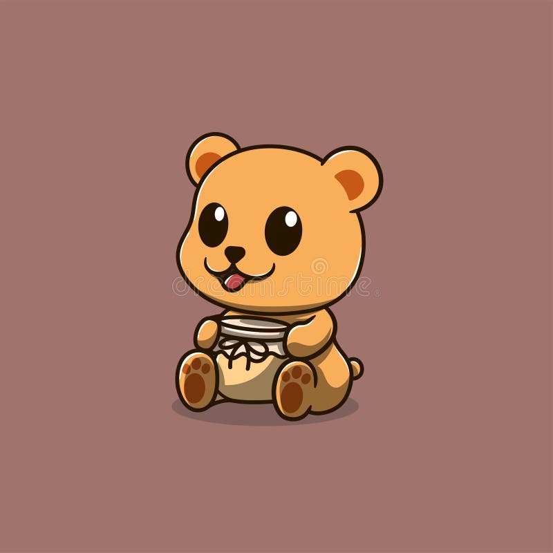 Cute Honey Bear Sitting Holding a Jar of Honey Stock Vector ...