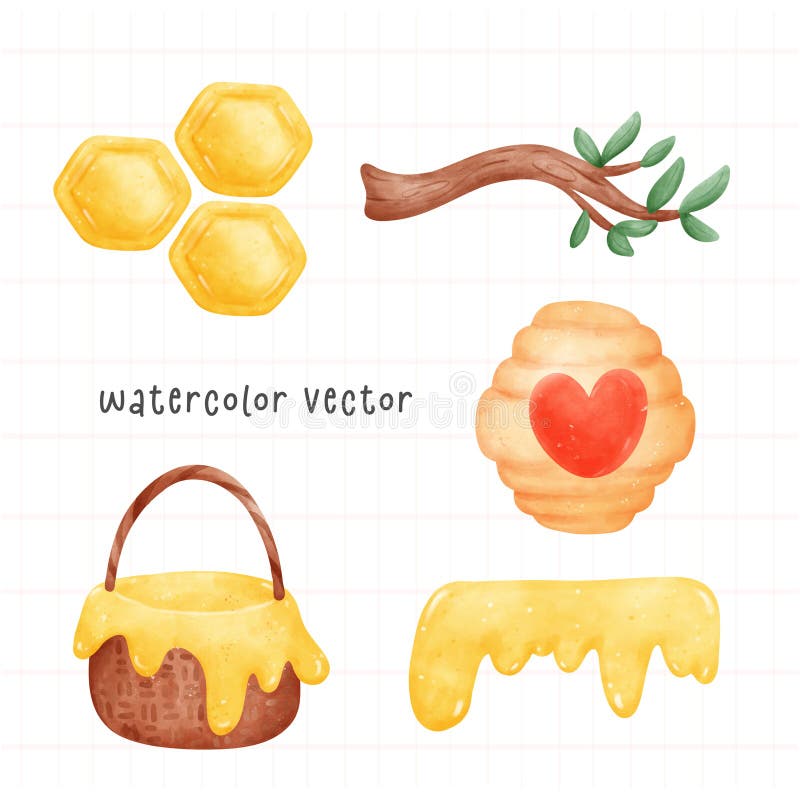 Cute Honey from Bee Elements Watercolor Cartoon Hand Painted ...