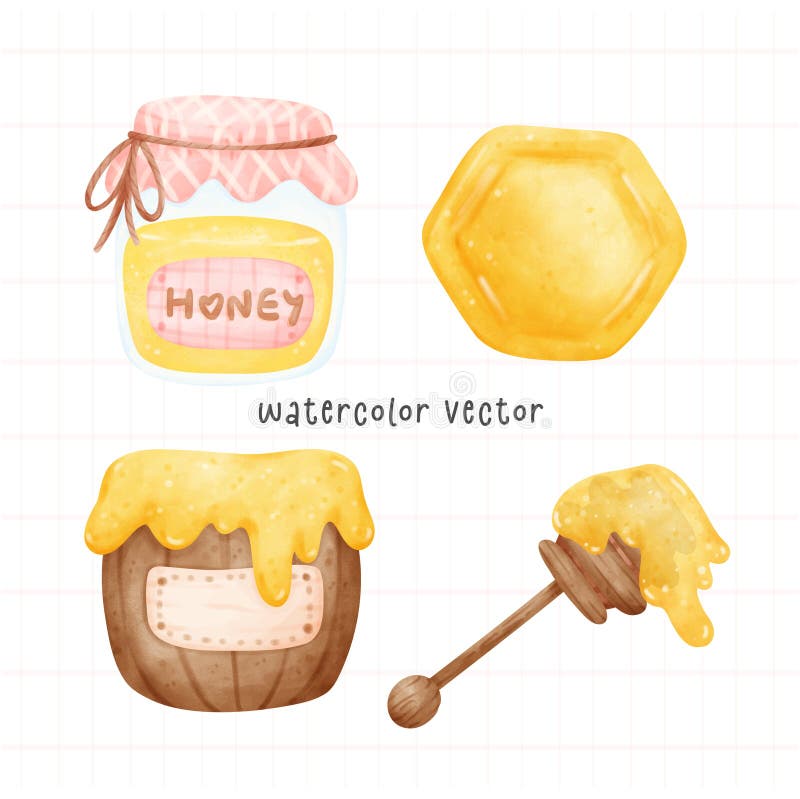 Cute Honey from Bee Elements Watercolor Cartoon Hand Painted ...