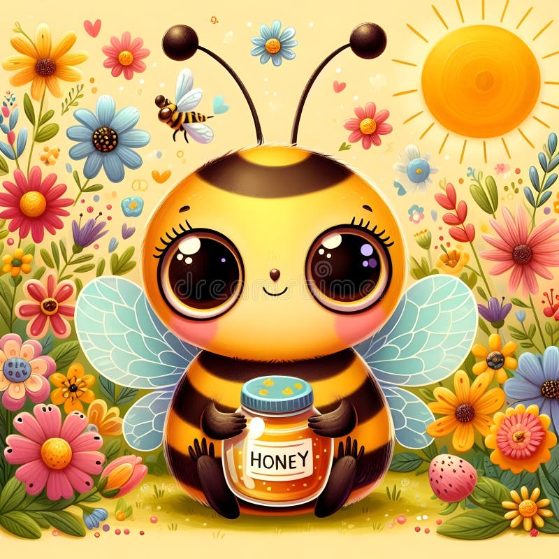 Cute honey bee stock illustration. Illustration of cartoon - 311417386