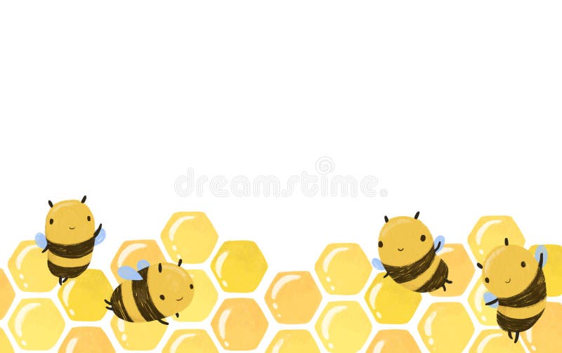 Cute Honey Bee Illustration with Honey Comb. Bright Frame Stock Photo ...