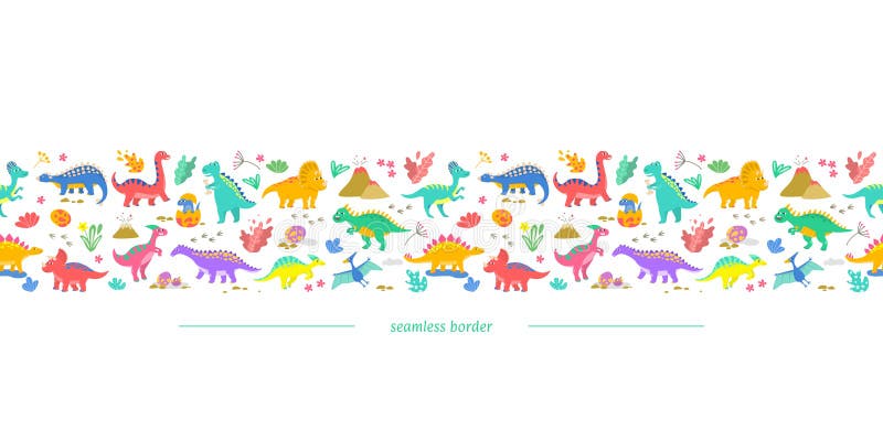 Cute Horizontal Seamless Border with Dinosaurs Stock Vector ...