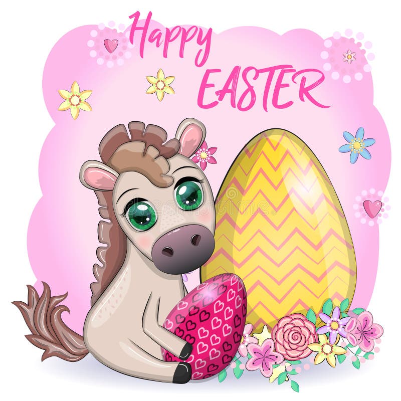 Cute Horse with an Easter Egg. Easter Character and Postcard Stock ...