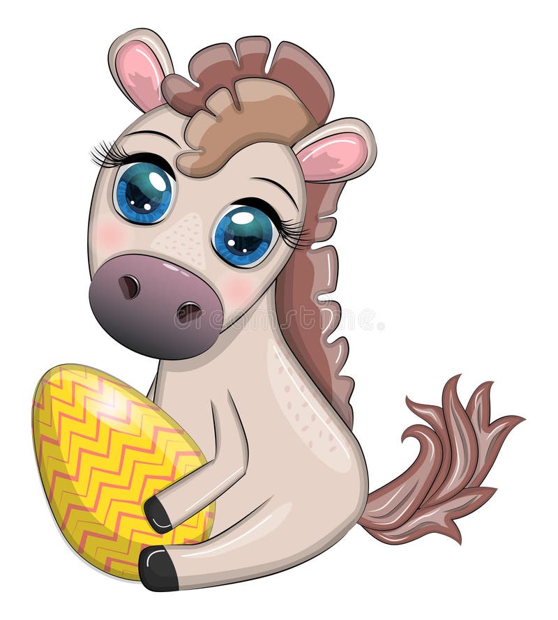 Cute Horse with an Easter Egg. Easter Character and Postcard Stock ...