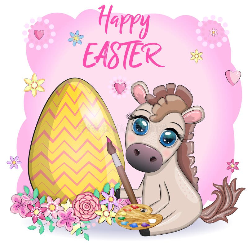 Cute Horse with an Easter Egg. Easter Character and Postcard Stock ...