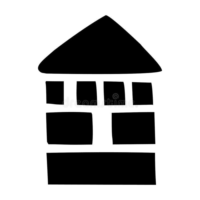 Cute House Blockprint Vector Illustration. Cottage Building Icon. Stock ...