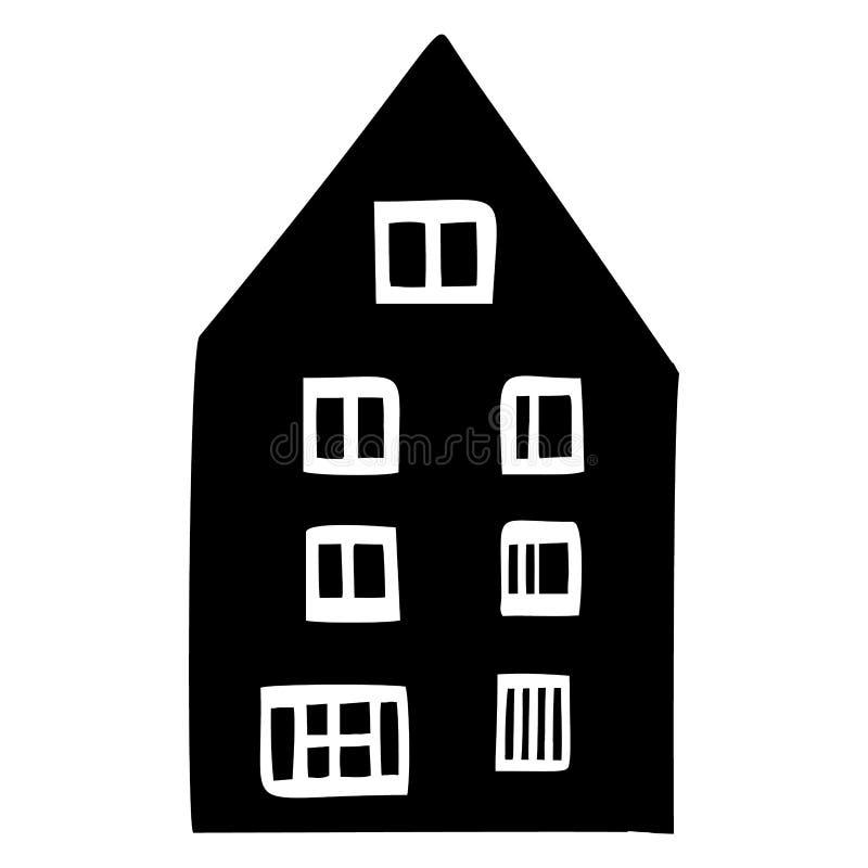 Cute House Blockprint Vector Illustration. Cottage Building Icon. Stock ...
