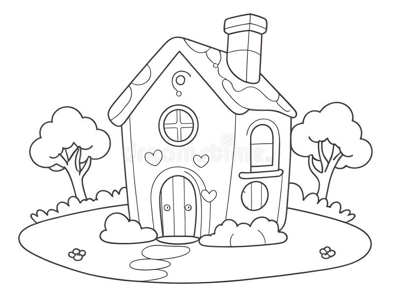 Cute House Drawing Coloring Book Stock Illustration - Illustration of ...