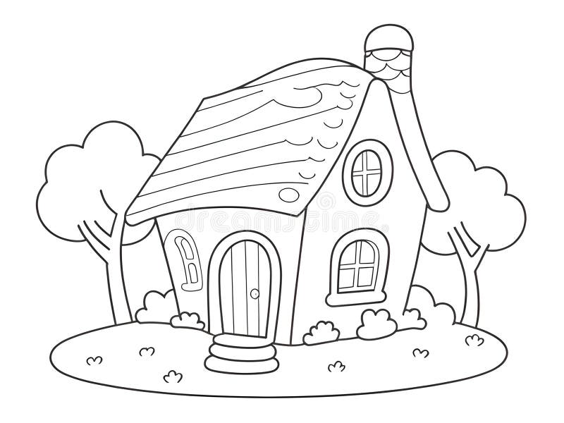 Cute House Drawing Coloring Book Stock Illustration - Illustration of ...