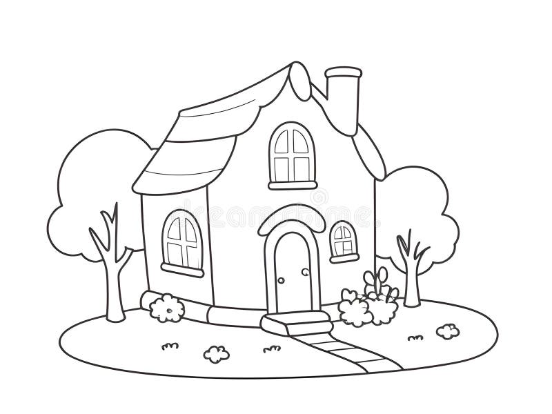 Cute House Drawing Coloring Book Stock Illustration - Illustration of ...
