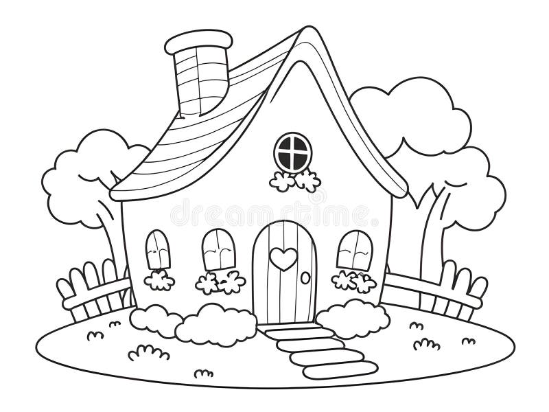 Cute House Drawing Coloring Book Stock Illustration - Illustration of ...