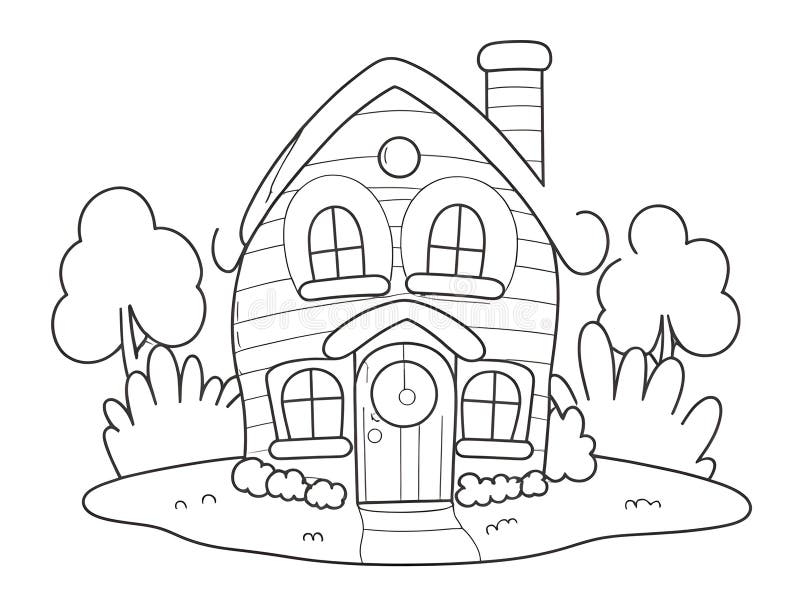 Cute House Drawing Coloring Book Stock Illustration - Illustration of ...