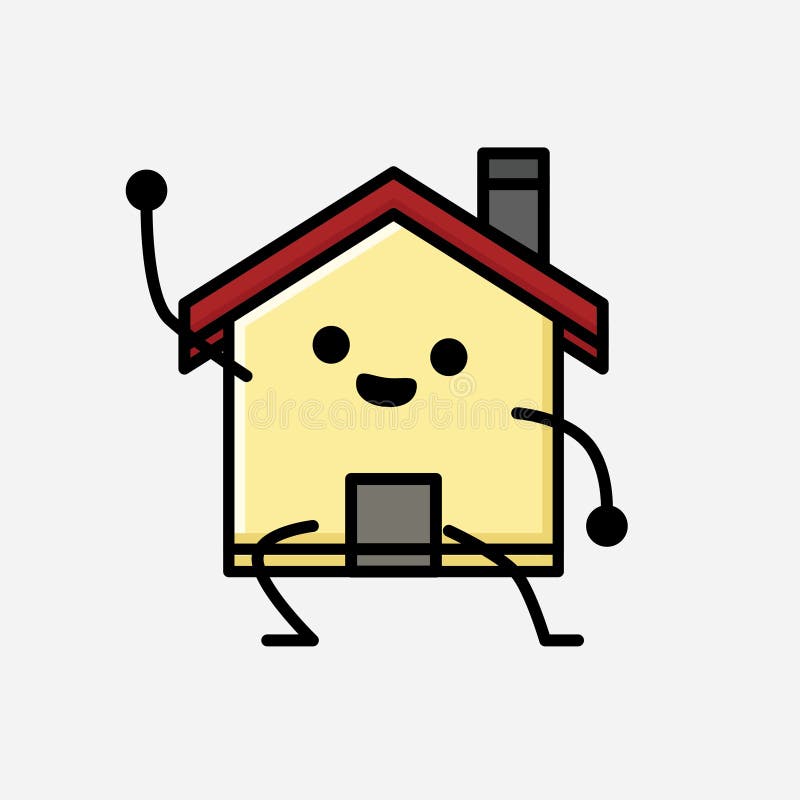 Cute House Mascot Vector Character in Flat Design Style Stock Vector ...