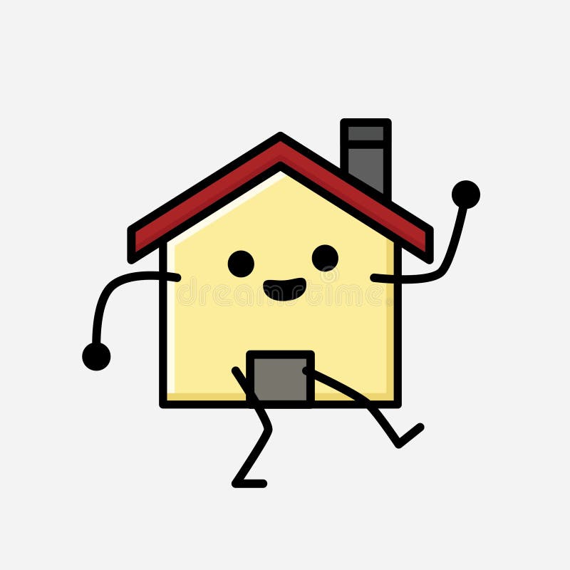 Cute House Mascot Vector Character in Flat Design Style Stock Vector ...