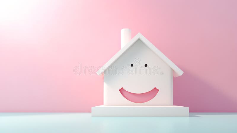 Cute House Model, Minimalist Cool Cartoon House. 3D Illustration Stock ...