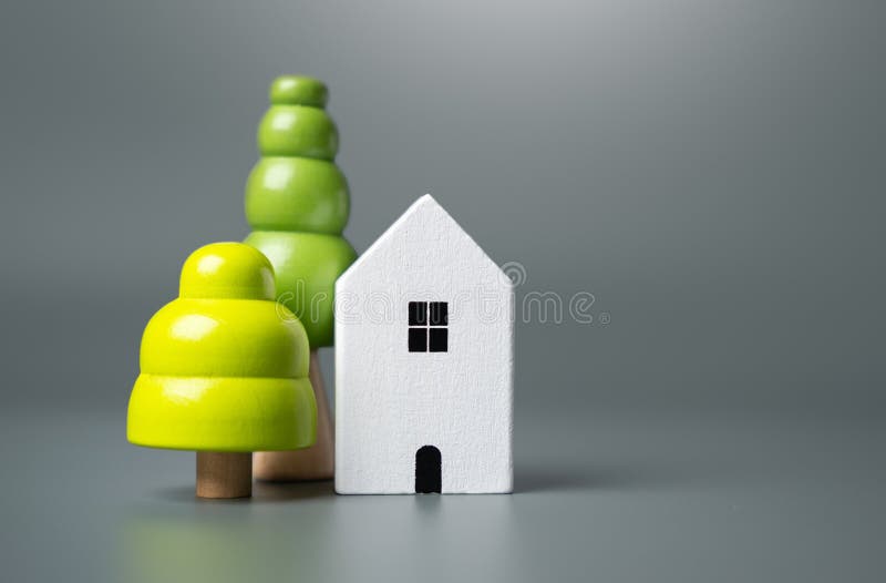Cute House with Trees, Figurines. Greenery with Trees Stock Image ...