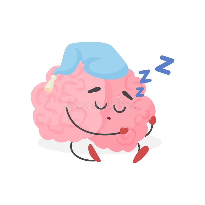 Cute Human Brain Character Sleeping, Rest of Tired Sleepy Emoticon ...
