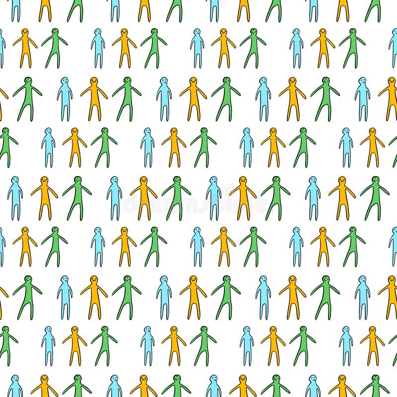 Cute Human Figures Hand Drawn Seamless Pattern Stock Vector ...