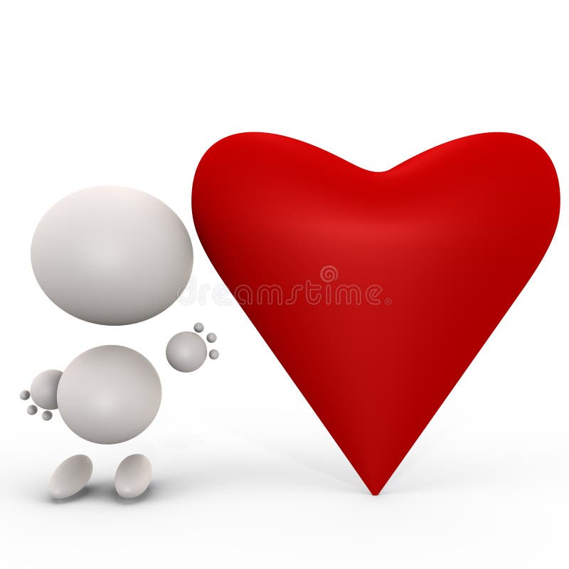 Cute Human with a Red Heart, Isolated 3d Image Stock Illustration ...