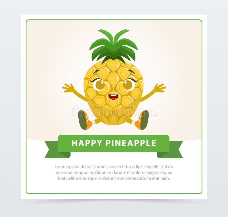 Cute Humanized Ananas Fruit Character, Happy Pineapple Banner Flat ...
